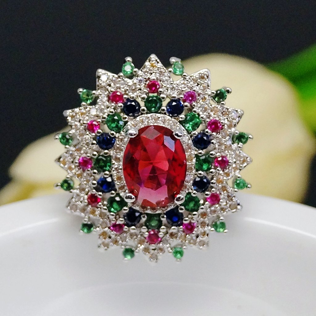 Super Big Multi Colour Ruby Ring