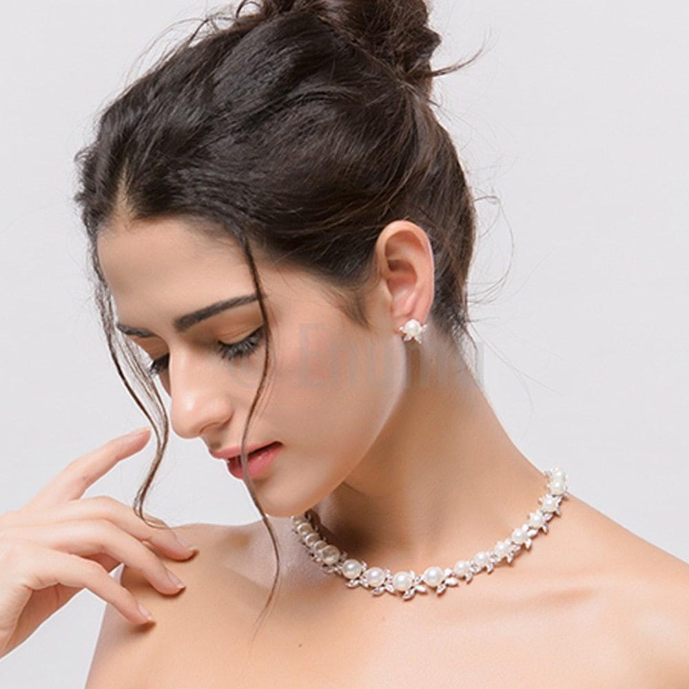 Single Line Pearl Necklace Set – Enumu